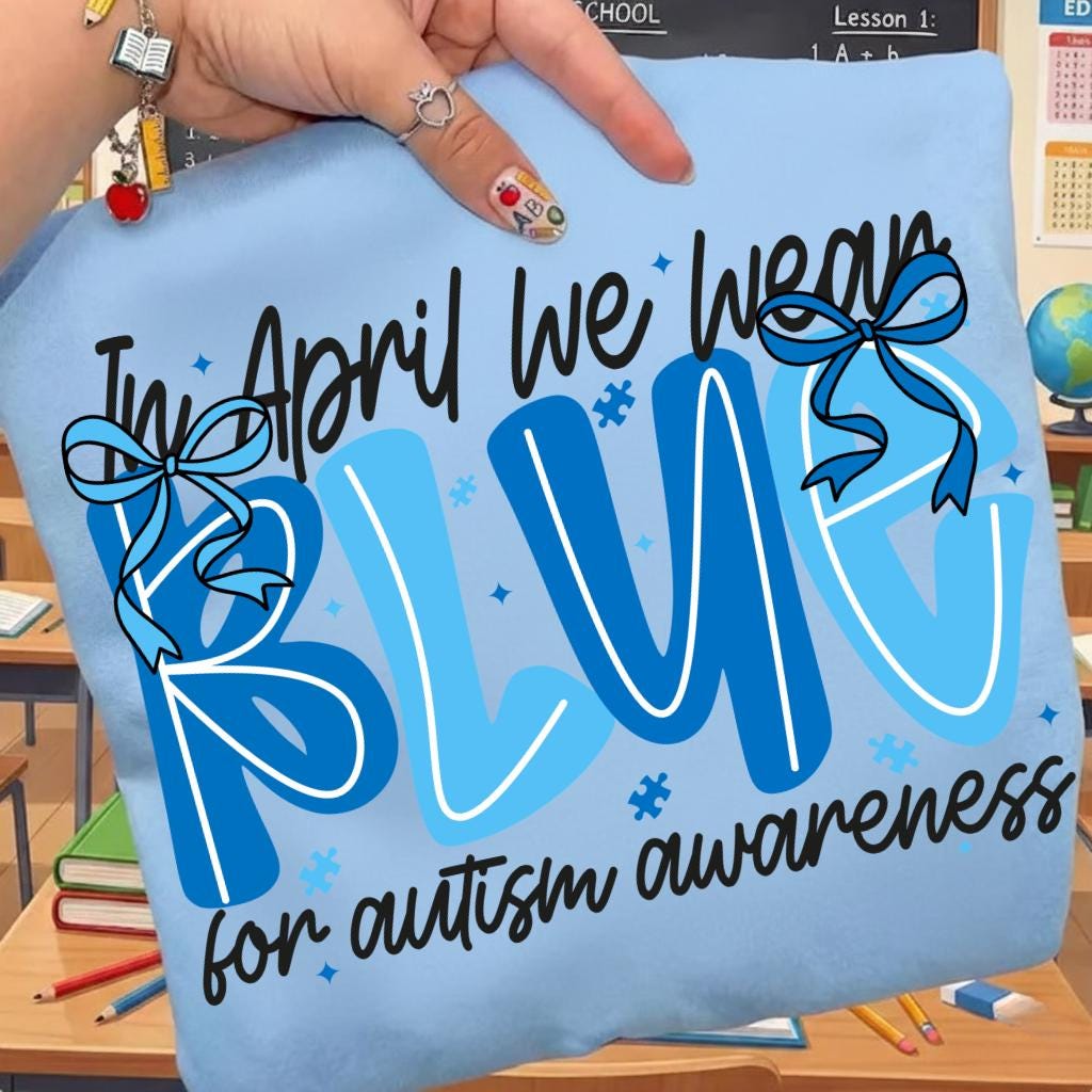 In April We Wear Blue PNG, Autism Coquette Bow Sublimation, Accept Love ...