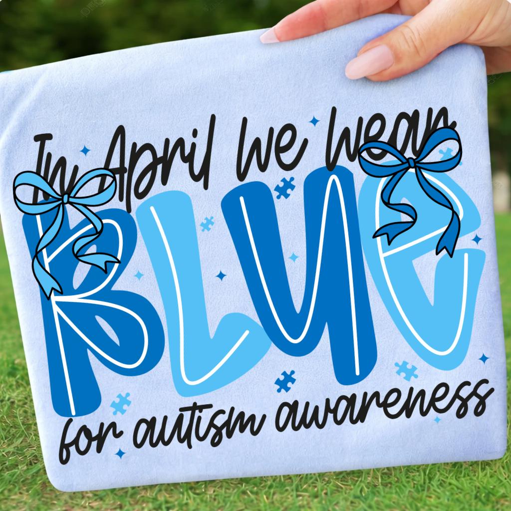 In April We Wear Blue PNG, Autism Coquette Bow Sublimation, Accept Love ...