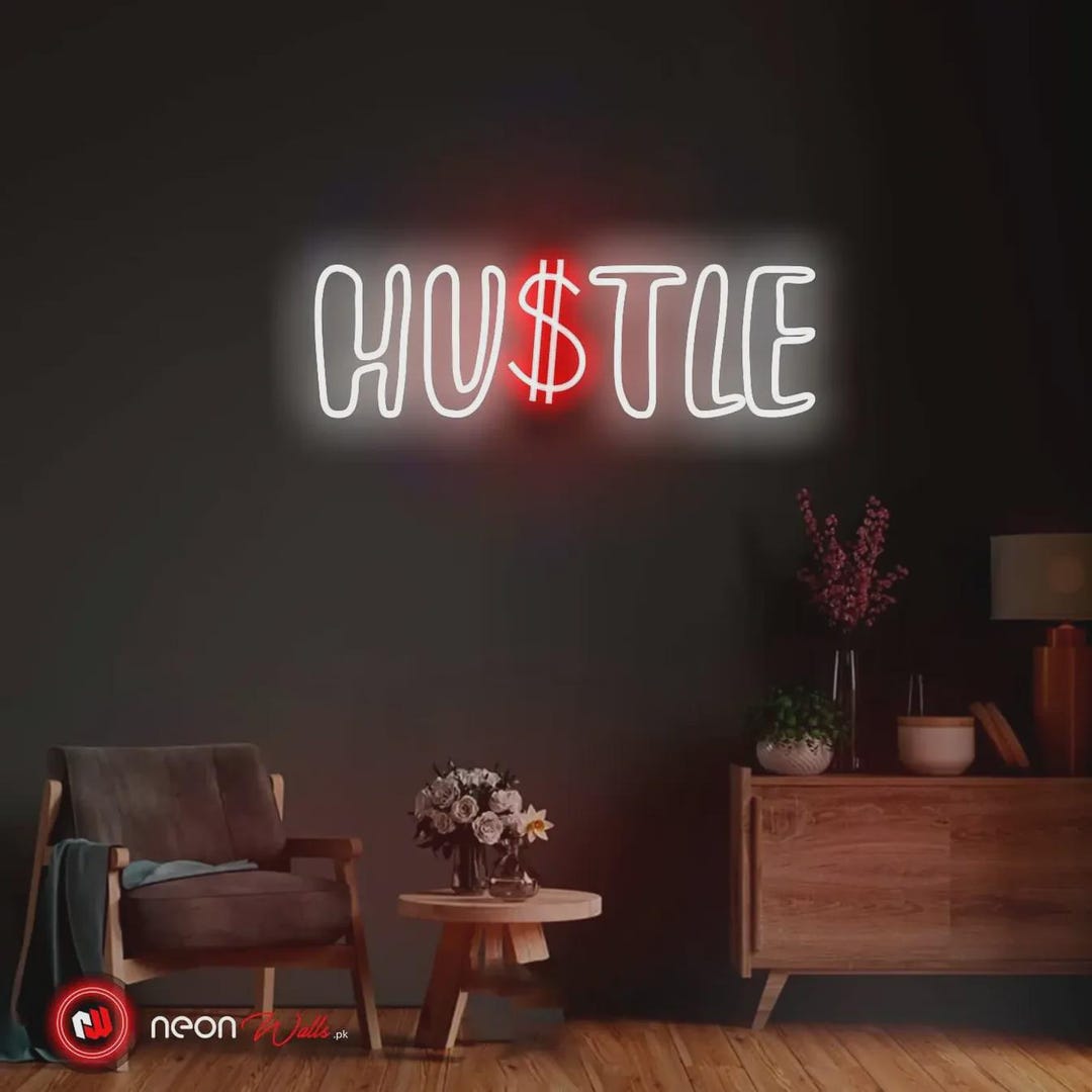 Hustle Neon Sign: Motivational LED Office & Home Gym Decor - Etsy