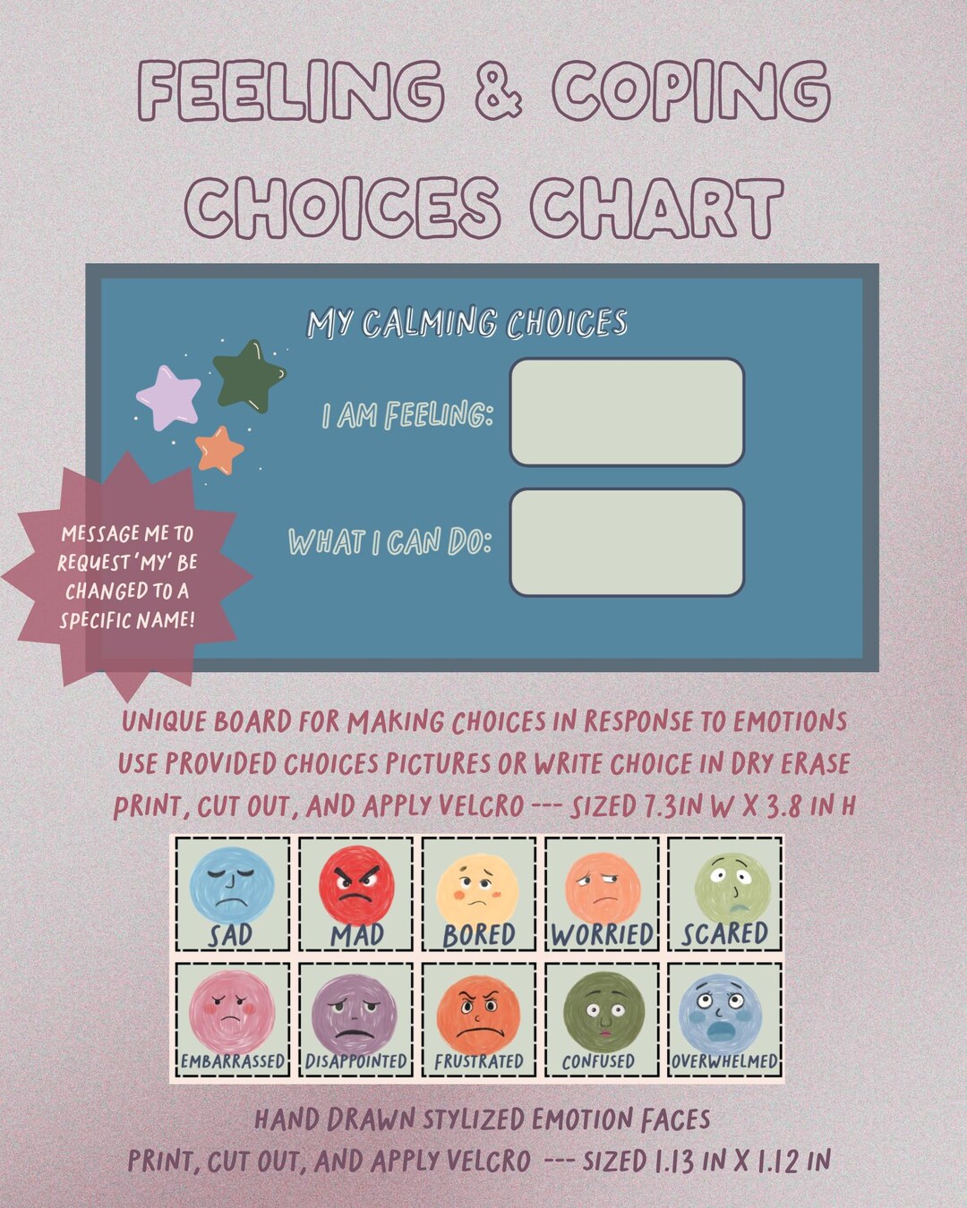 Feelings Chart for Kids: Emotional Regulation Coping Visuals (printable ...