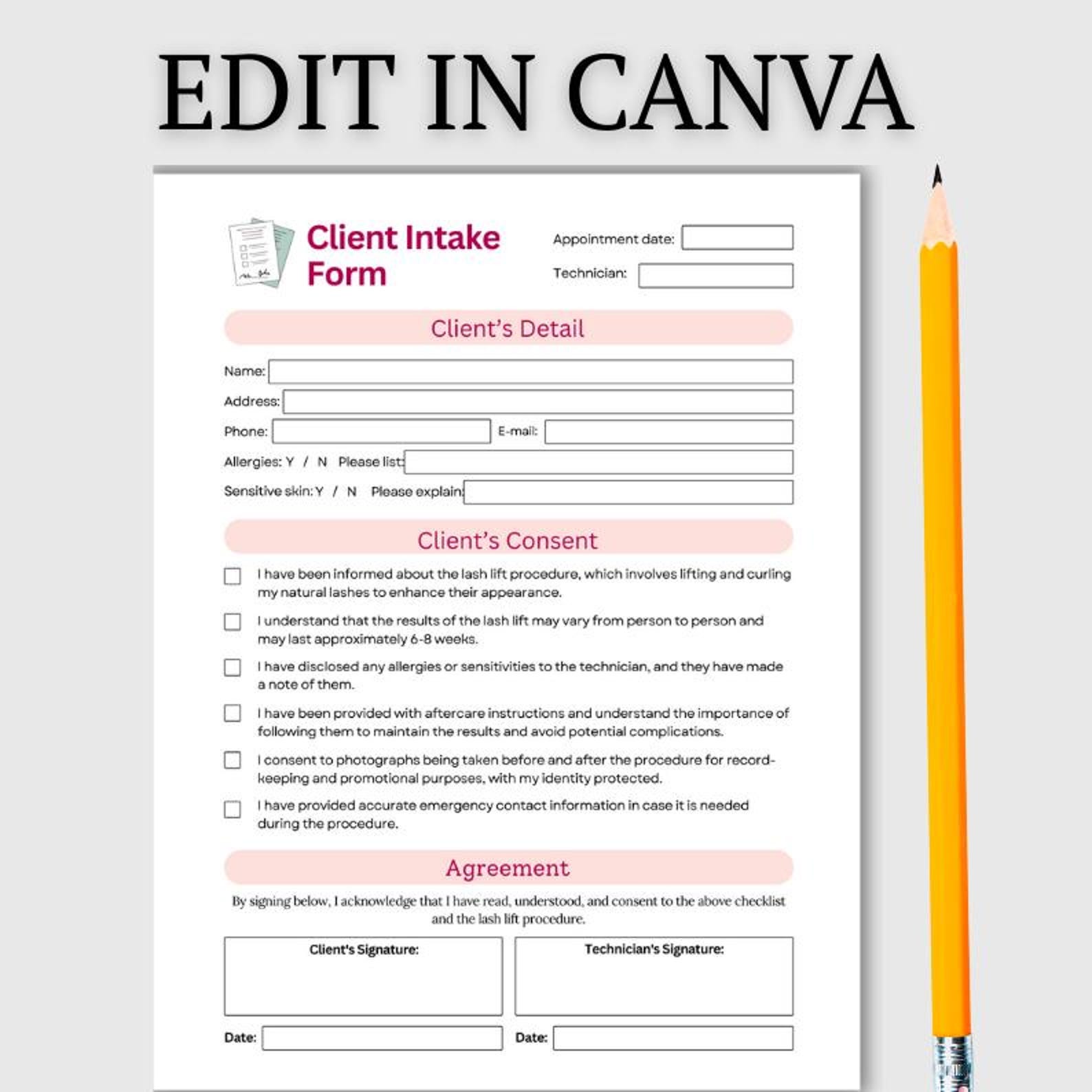 Client Intake Form: Editable PDF & Canva Template for Small Business - Etsy