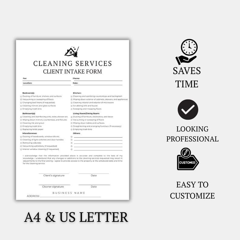 Editable Cleaning Service Forms Bundle: Contract, Checklist, Agreement ...