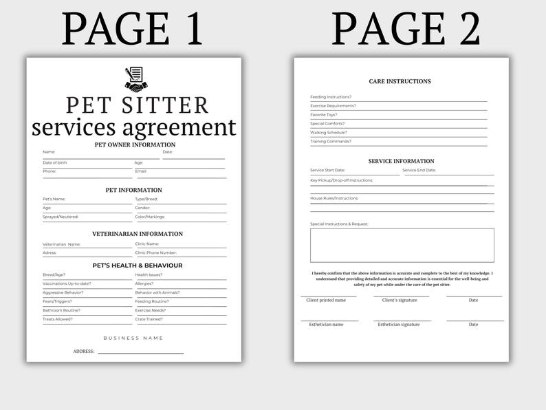 Editable Pet Sitting Contract: Client Intake Forms & Pet Sitter Notes ...
