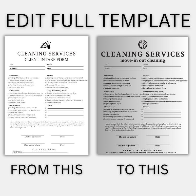 Editable Cleaning Service Forms Bundle: Contract, Checklist, Agreement ...