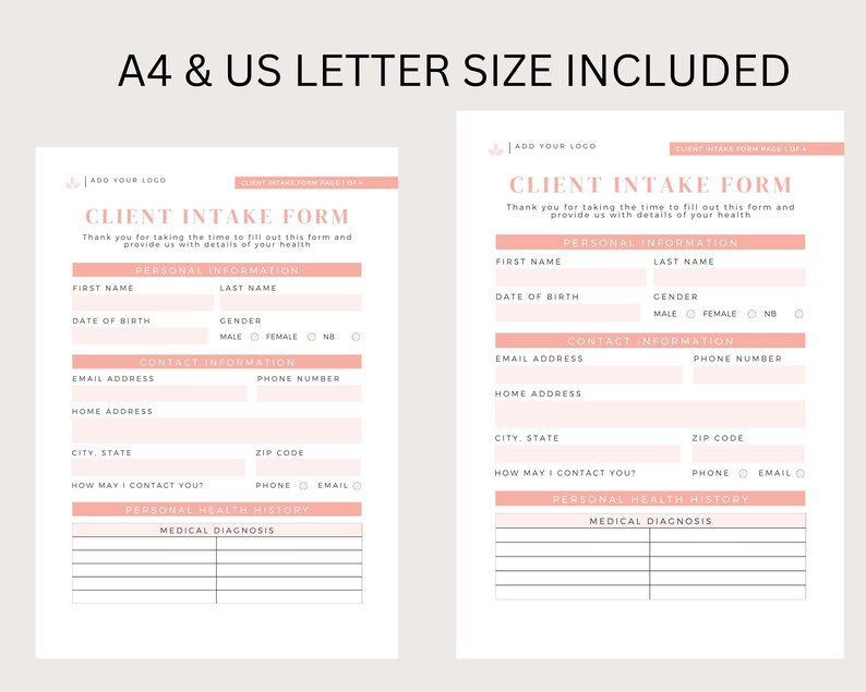 Client Intake Form, Editable Health & Wellness Coaching Intake Form ...