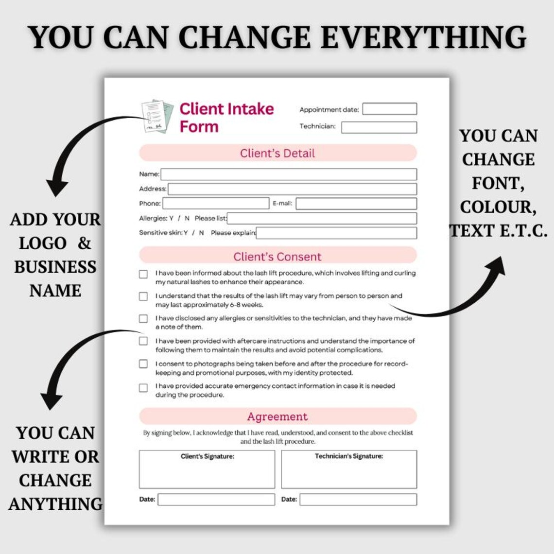 Client Intake Form: Editable PDF & Canva Template for Small Business - Etsy