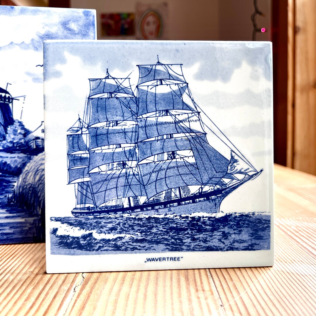 Blue Delft Tile, Ship Wall Hanging, Nautical Decor, Vintage Blue Delft ...