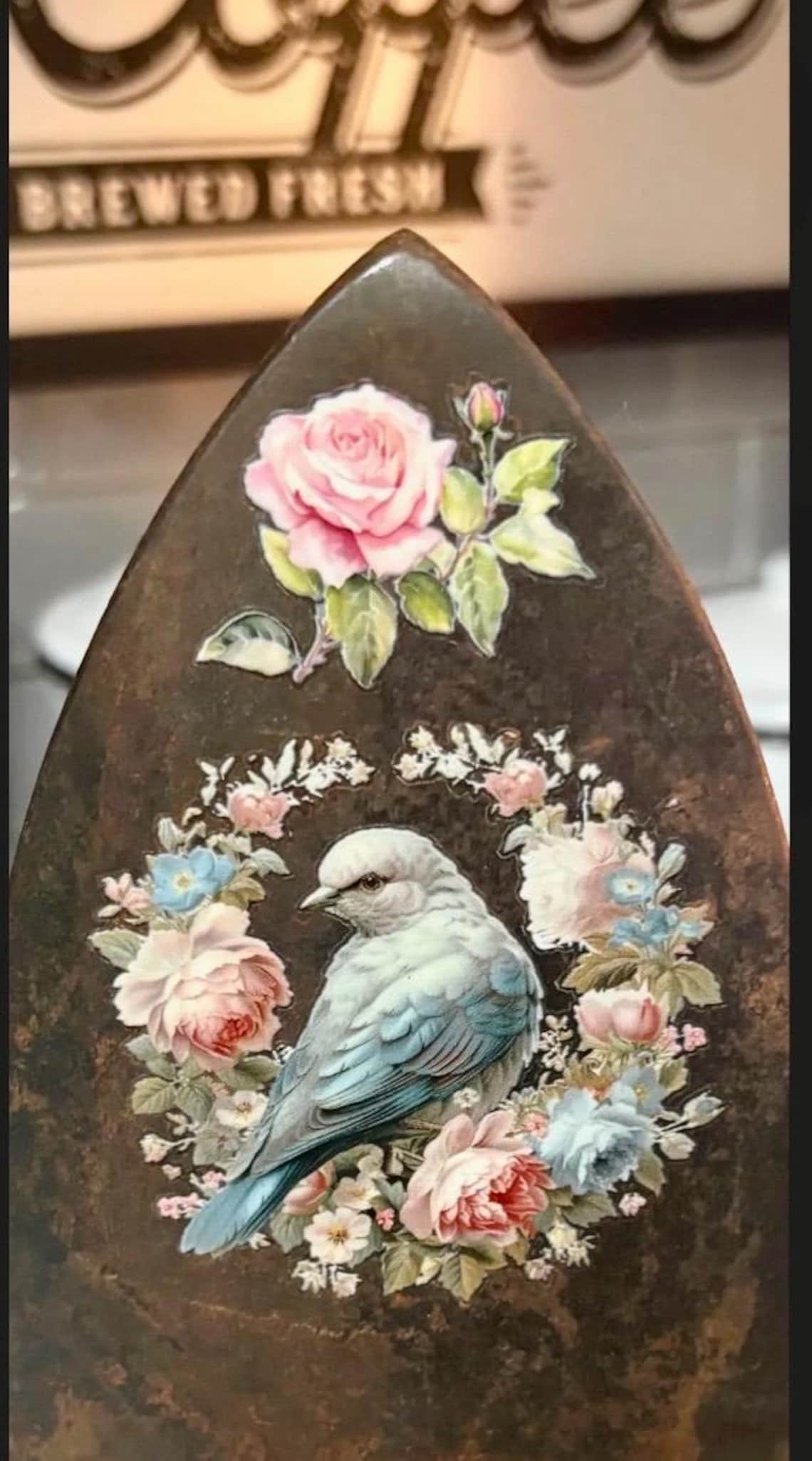 Antique Primitive Rusty Crusty Sad Iron #5 W/ Decorative Floral & Bird ...