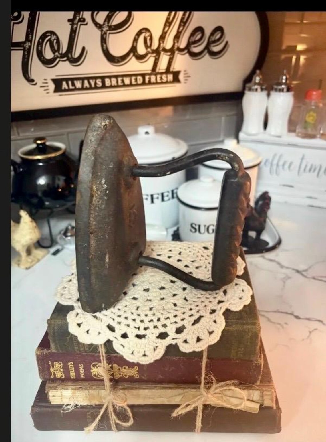 Antique Primitive Rusty Crusty Sad Iron #5 W/ Decorative Floral & Bird ...