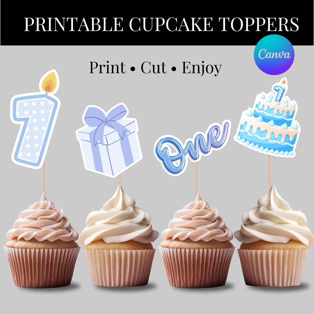 Printable Blue 1st Birthday Cupcake Toppers|happy First Birthday Cake ...