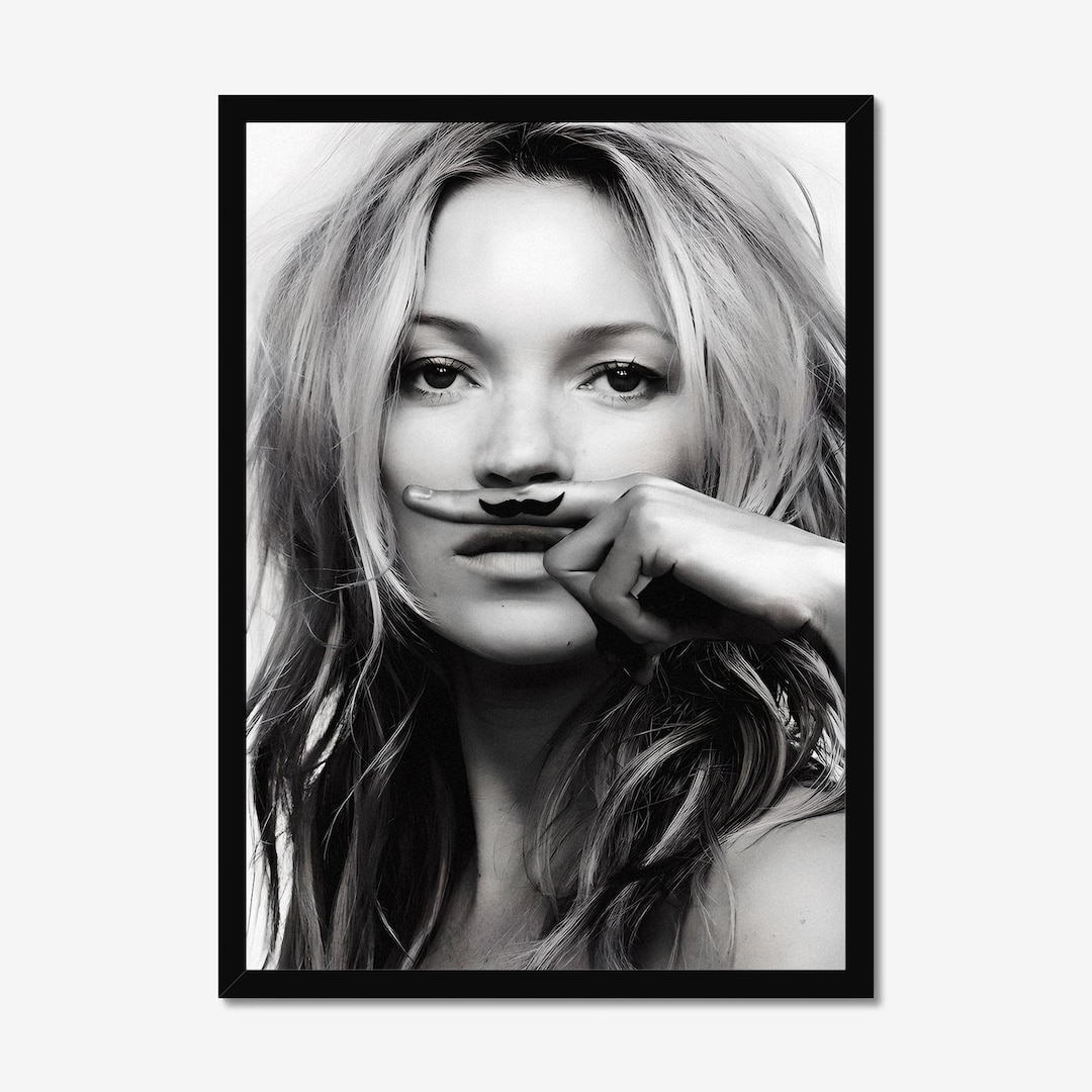 Kate Moss Moustache Poster, Super Model Wall Art, Retro Vintage Home ...
