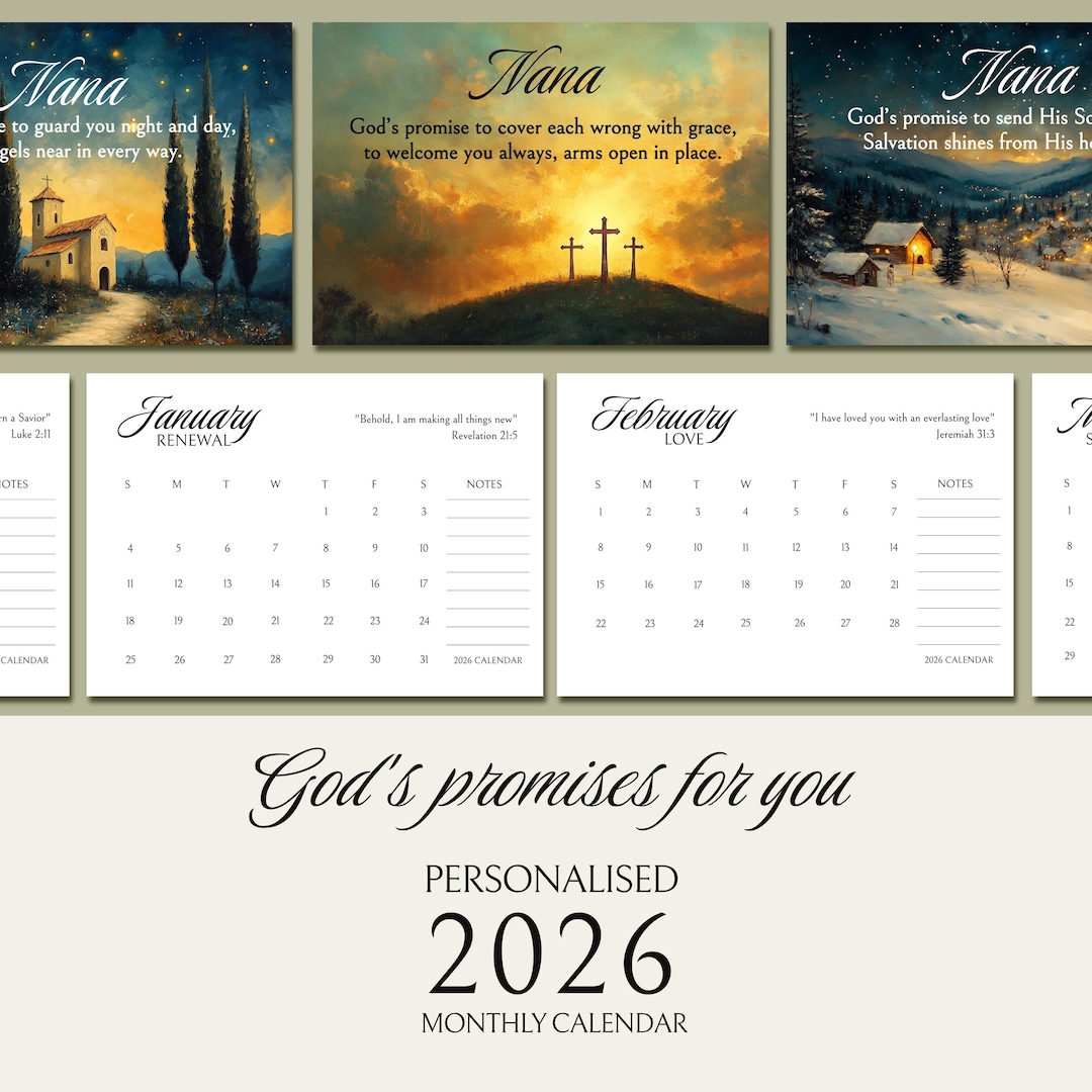 Personalized 2026 Wall Calendar, God’s Promises Scripture Calendar ...