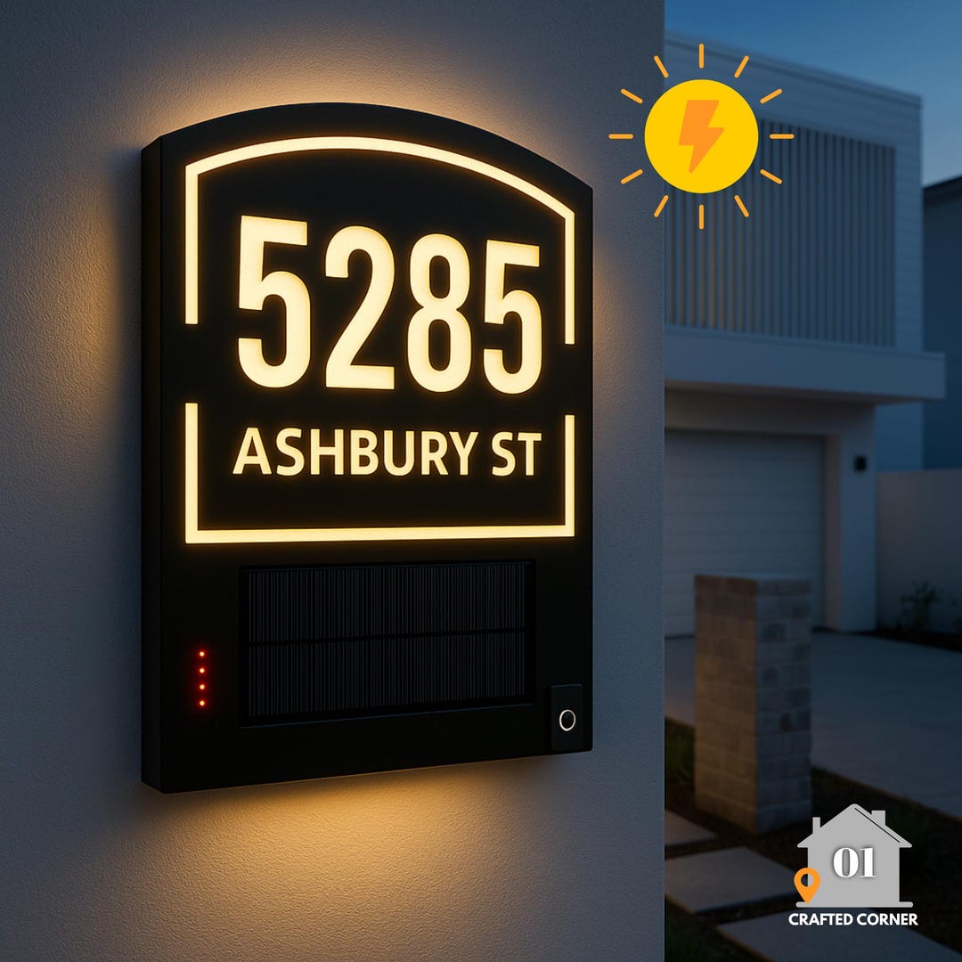 Solar House Number Sign | Custom Address Plaque | LED Outdoor Sign | 3 ...