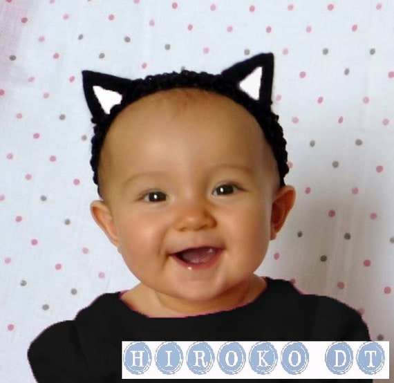 Cat Ears Headband Black and White on Black Headband Handmade | Etsy
