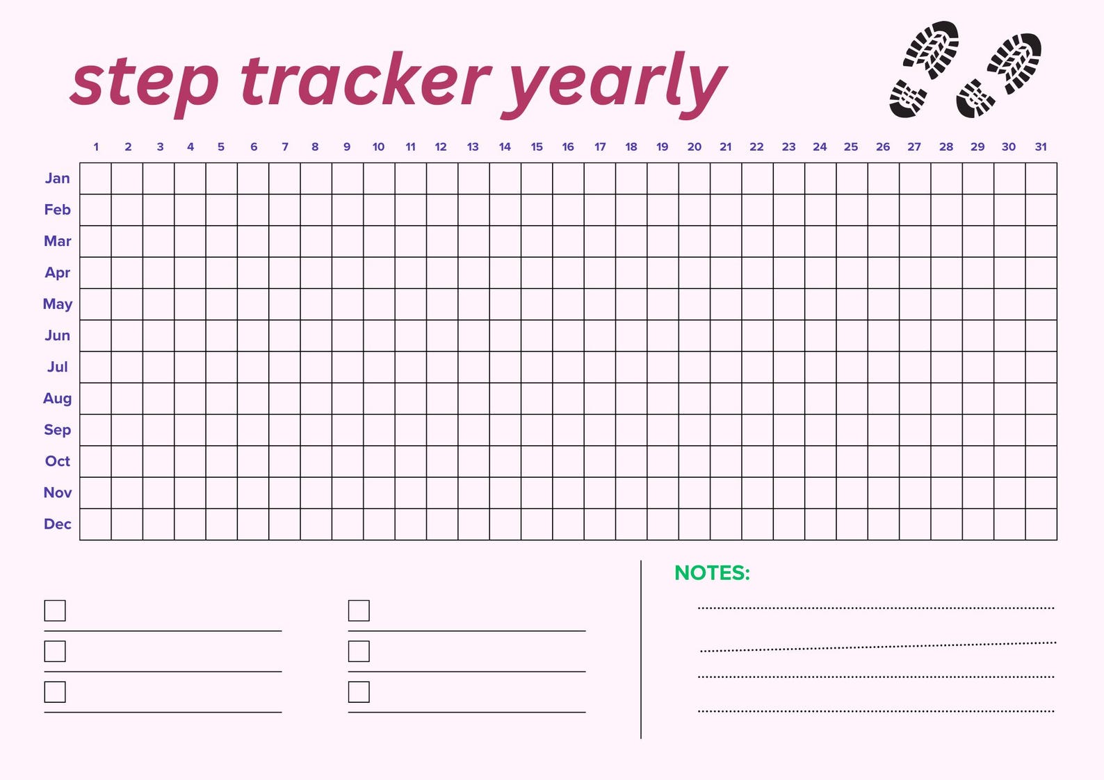 Printable Yearly Step Tracker: Fitness & Health Log (digital Download ...