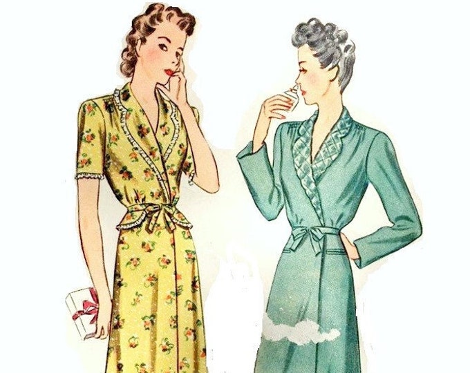 1940s Misses Housecoat Pattern, Robe With Peplum, Welt Pockets, V ...