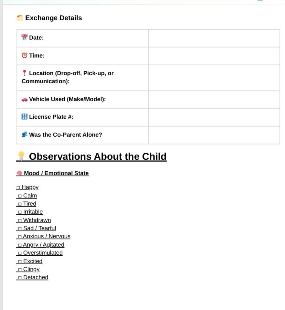 Co-parenting Custody Log for Single Parents – Printable Court Journal ...