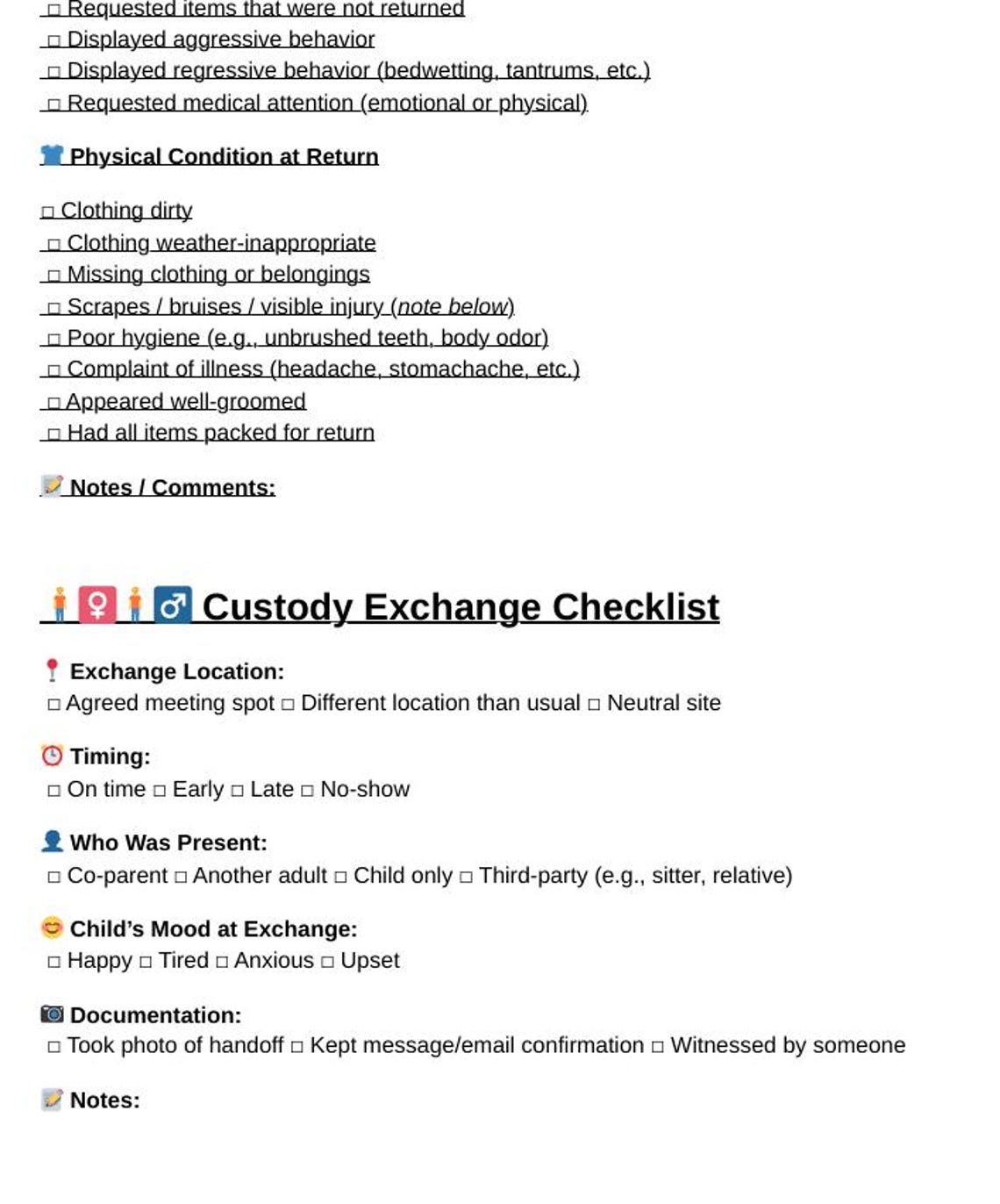 Co-parenting Custody Log for Single Parents – Printable Court Journal ...