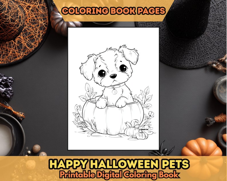 Halloween Pets Coloring Pages for Kids | Cats & Dogs | Puppies and ...