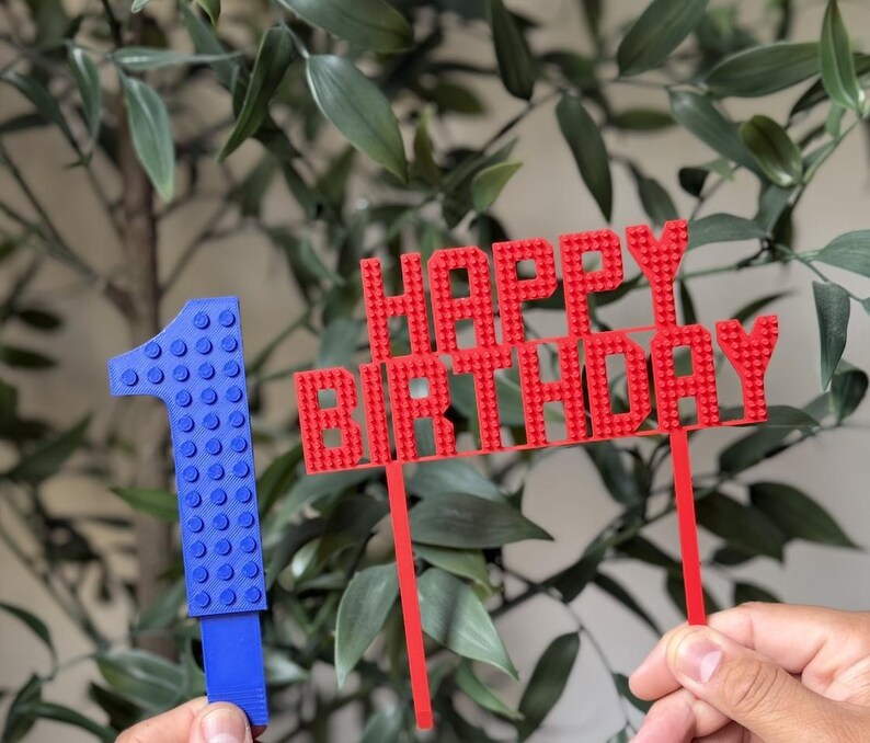 Bundle Building Block Birthday Cake Topper, Happy Birthday Sign, Brick ...