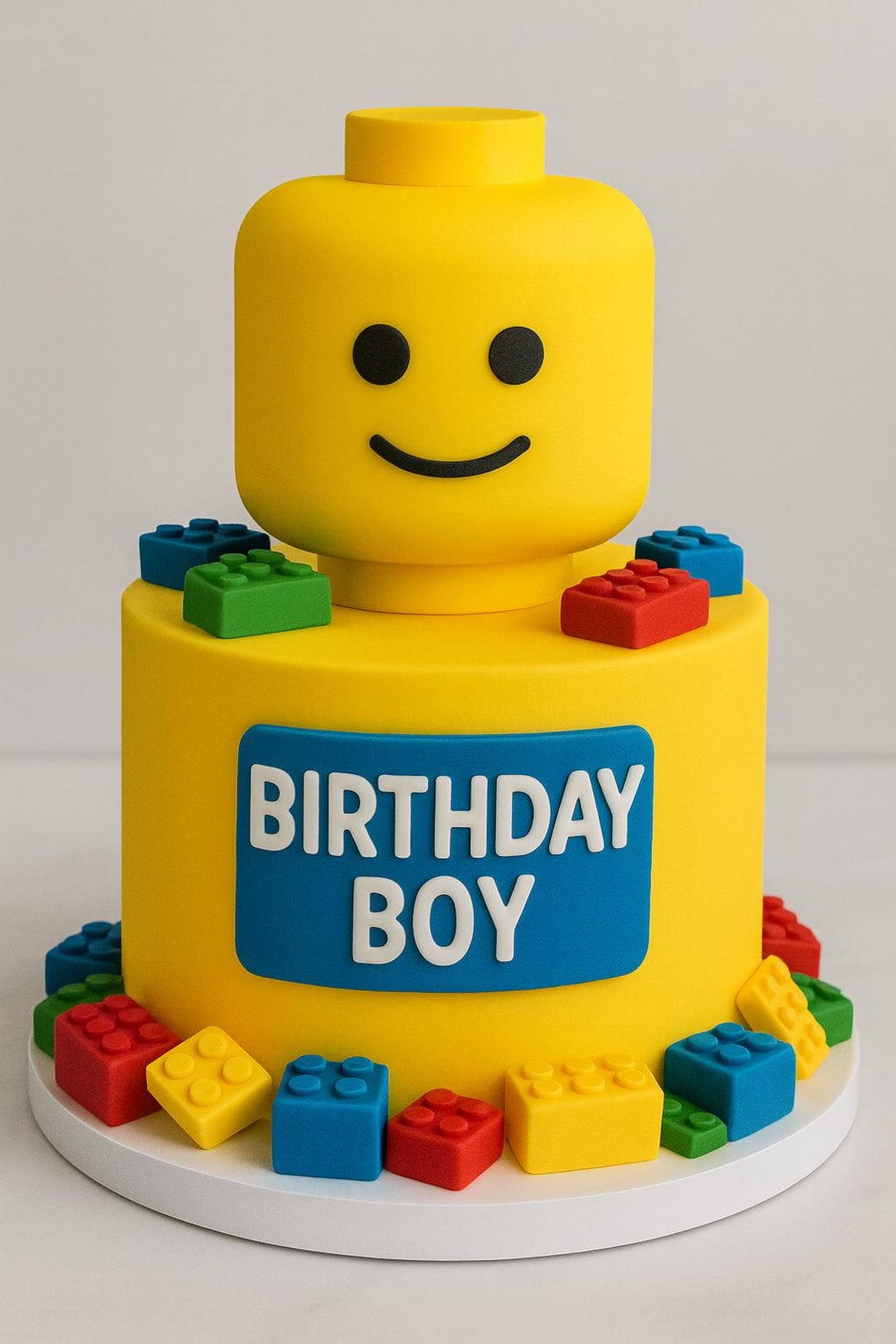 Yellow Building Block Head Cake, 3D Printed Birthday Decor, Custom Cake ...