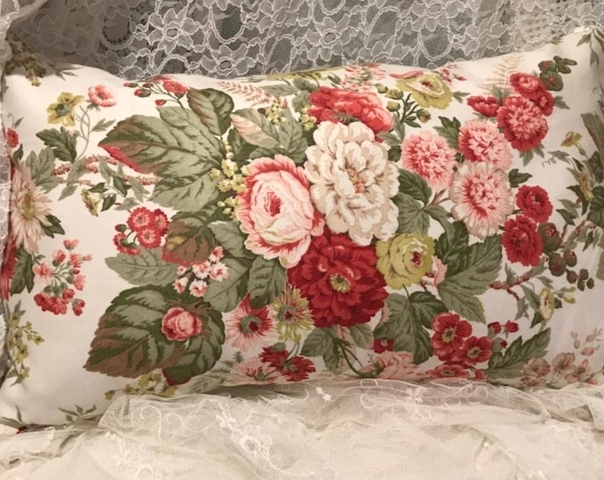 WAVERLY DARLINGTON Pillow Cover Vintage Summer Garden Roses LUMBAR ...