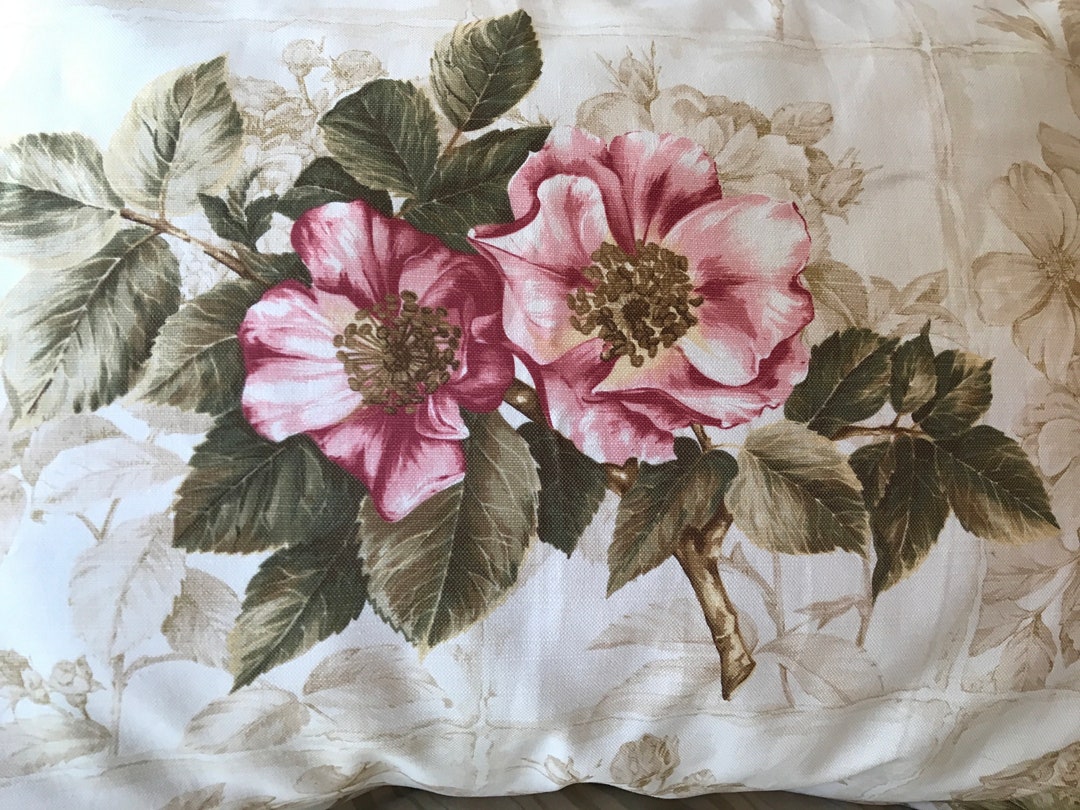 ROSE PRINT SHAMS Queen Set Hand Painted Cabbage Rose Fabric From Venice ...