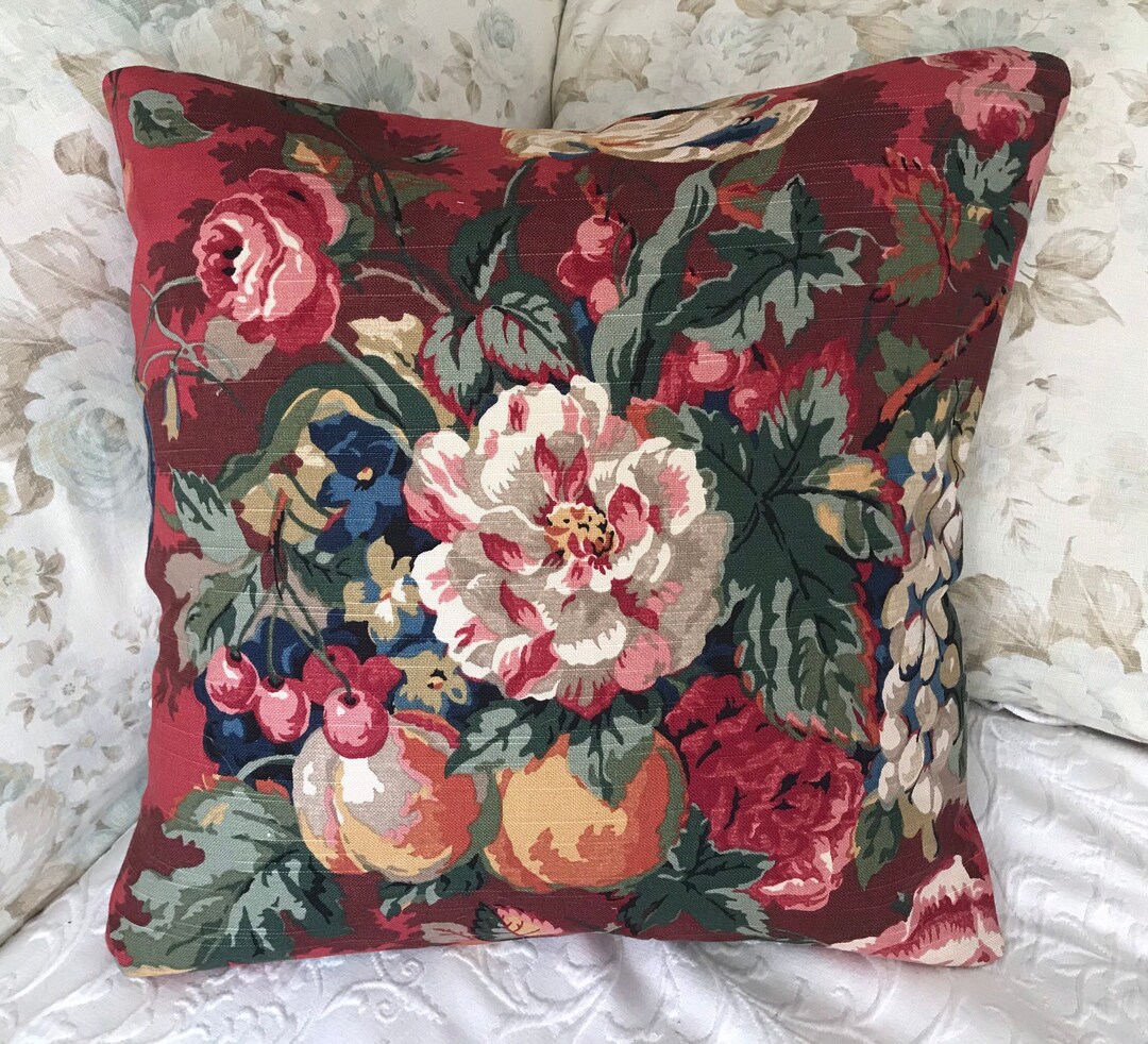 Queensland Crimson RED Floral Pillow Cover GORGEOUS RICH Colors Rose ...