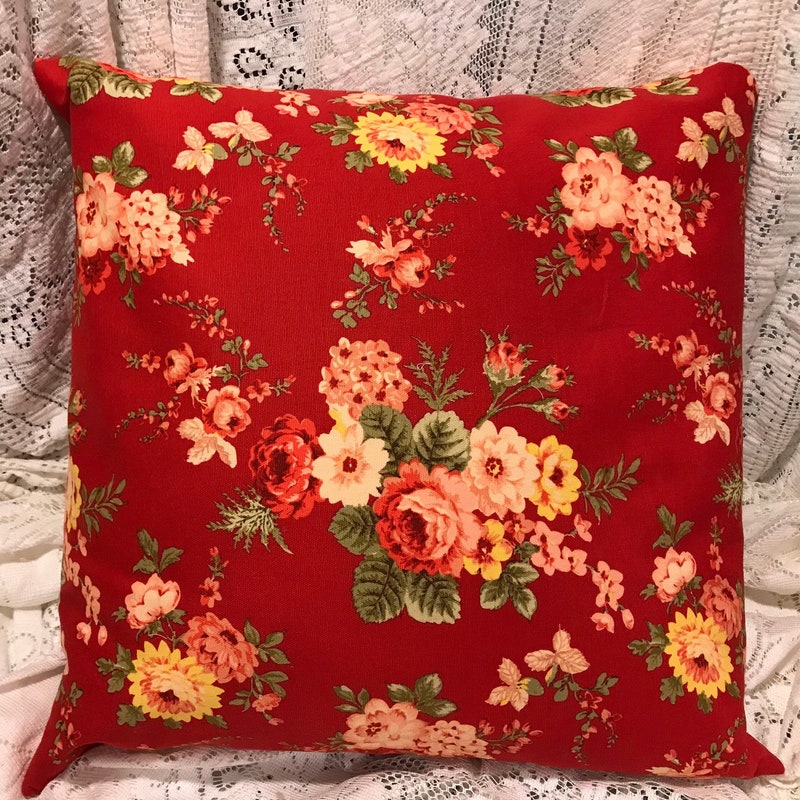 Red Floral Pillow - Etsy