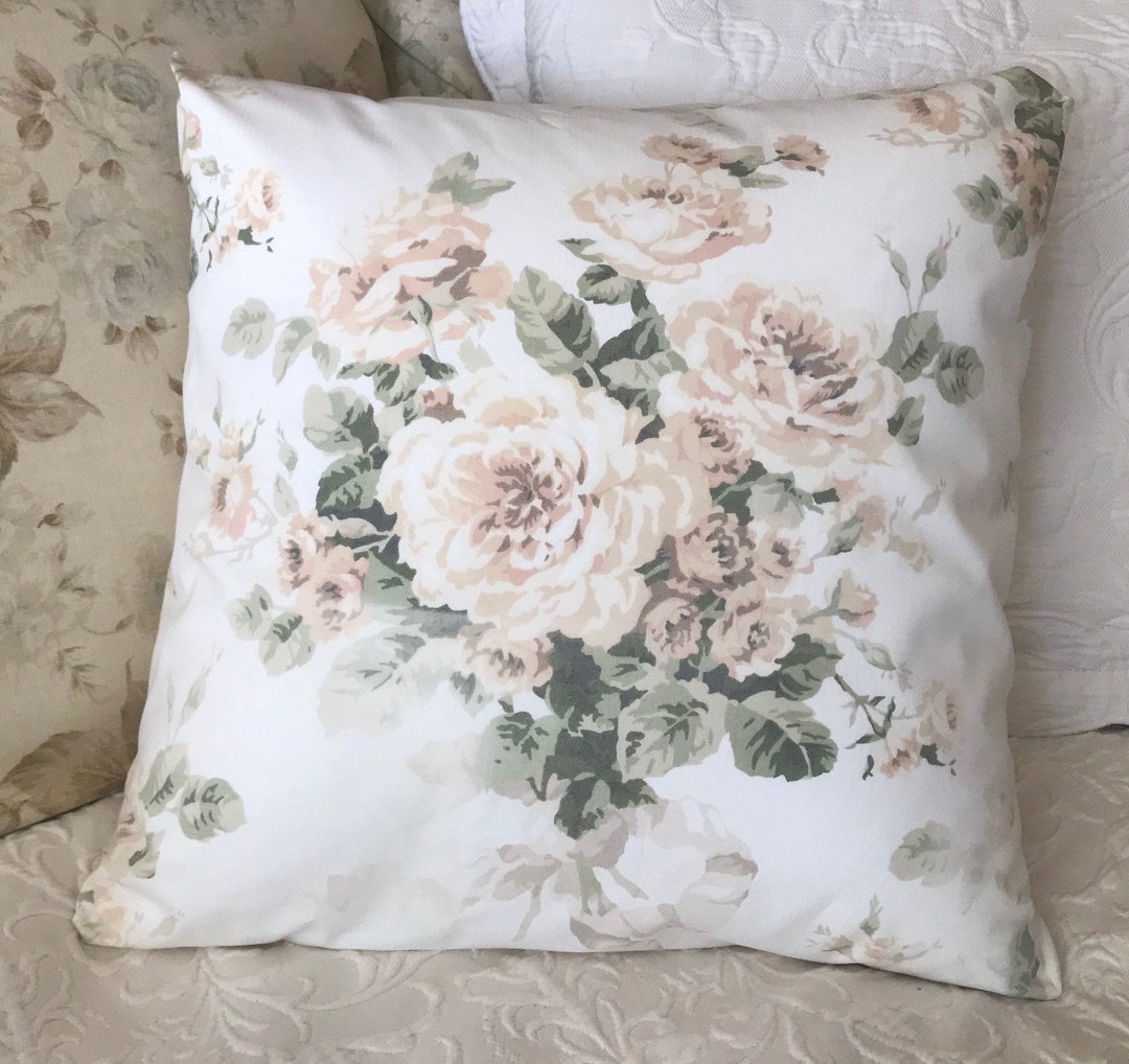 LAURA ASHLEY Pillow Cover Sweet CABBAGE Roses Cottage Garden Vintage ...