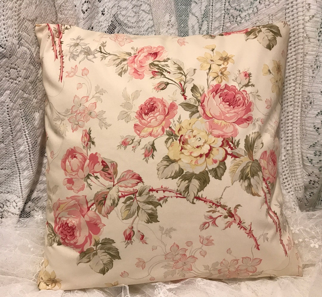 Shabby Chic Style Pillow Cover Lovely Cabbage Roses Pink and Green ...