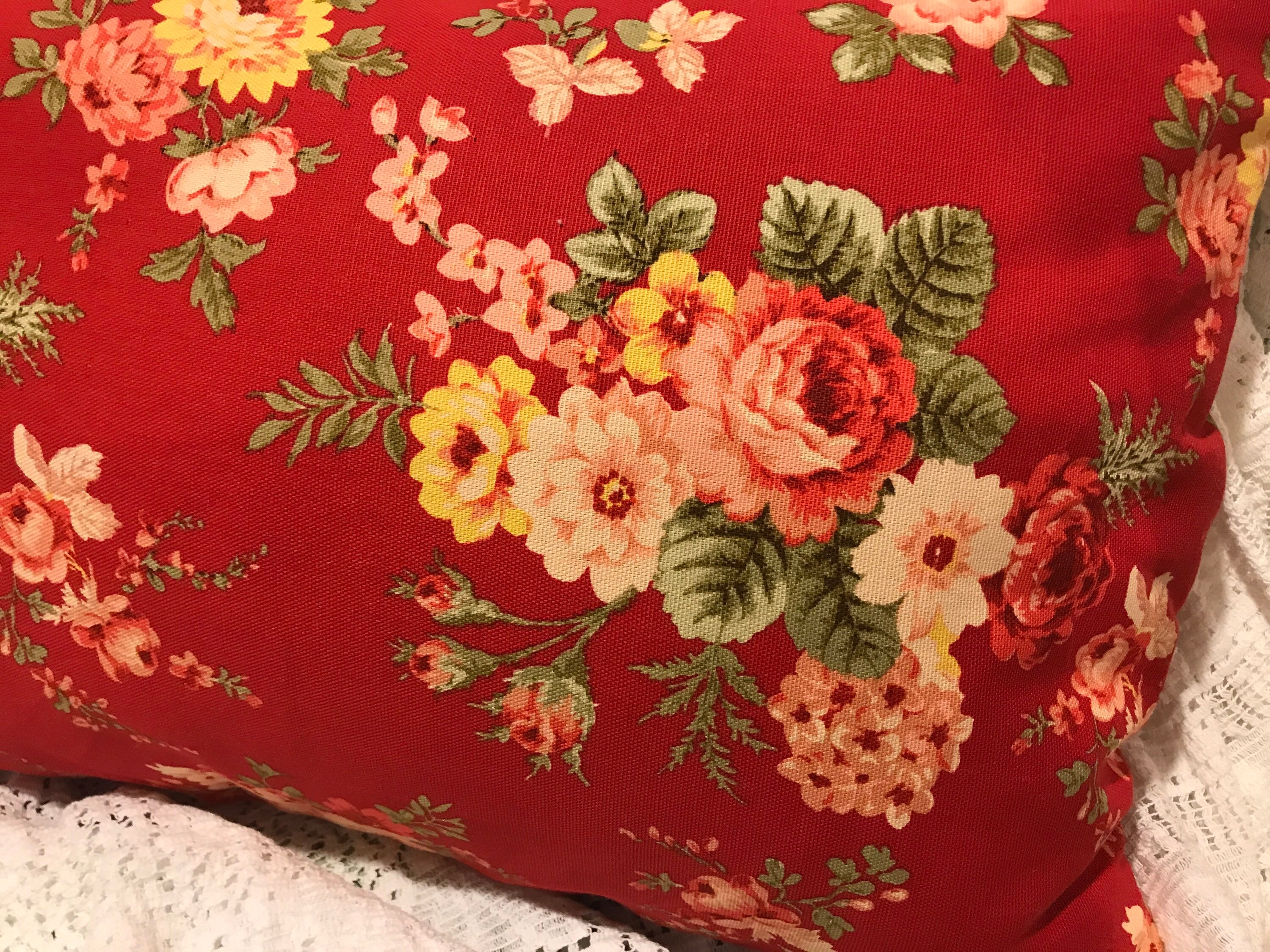 Waverly Red Floral Pillow Cover With Pretty Roses | Etsy