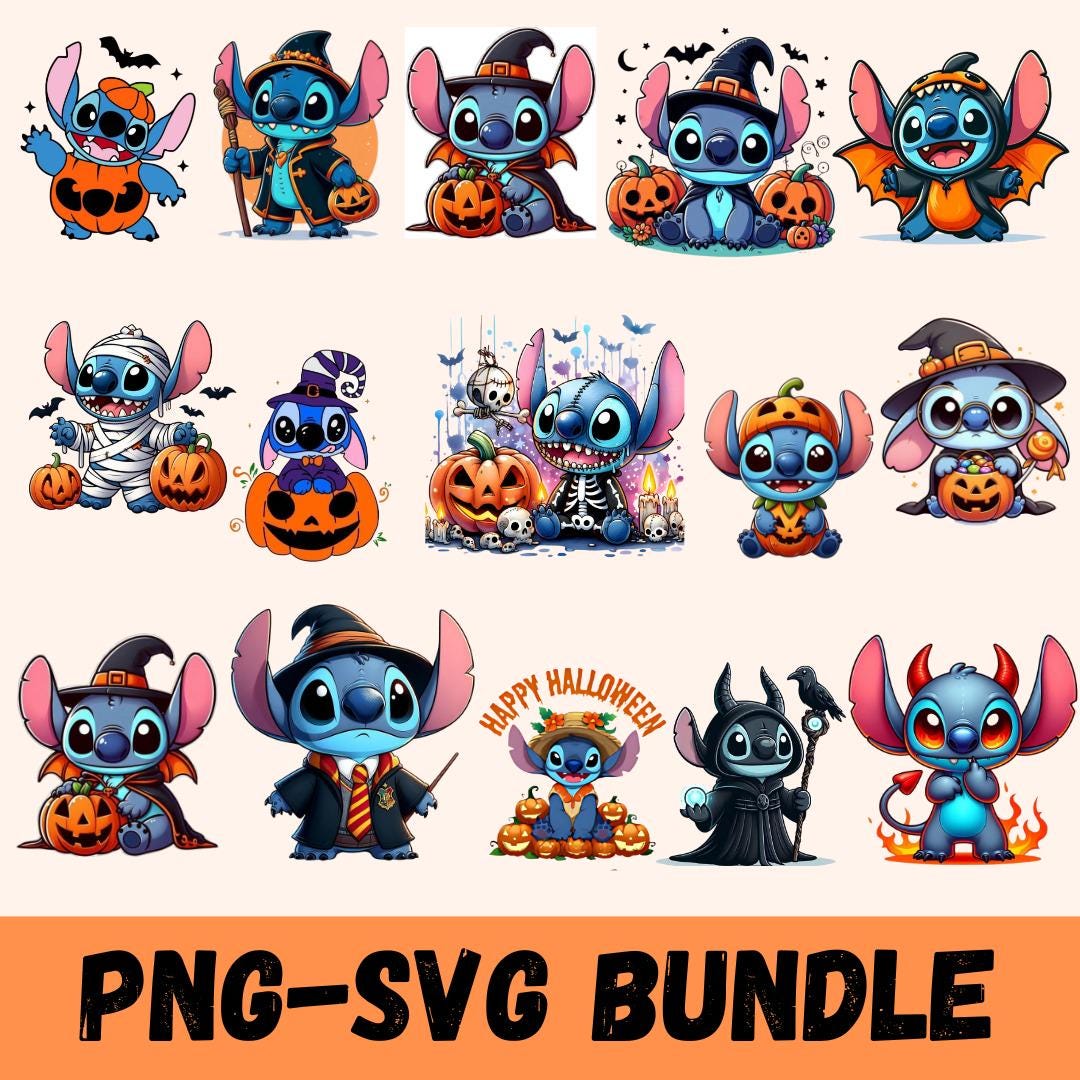 Paquete SVG de Halloween de Stitch: Calabaza, Sombrero de bruja, Diablo ...