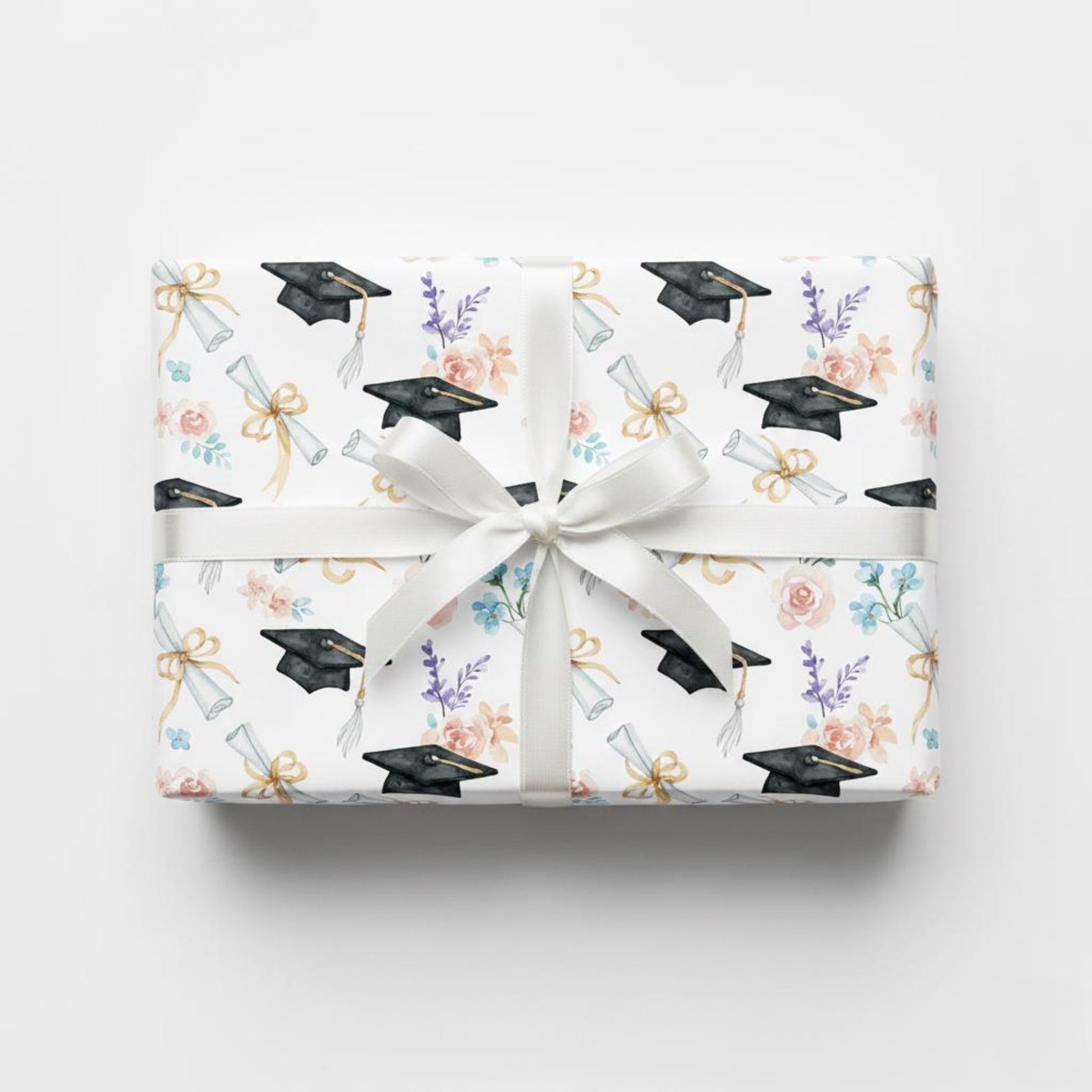 Floral Graduation Cap Wrapping Paper, Graduation Gift Wrap for Grad ...