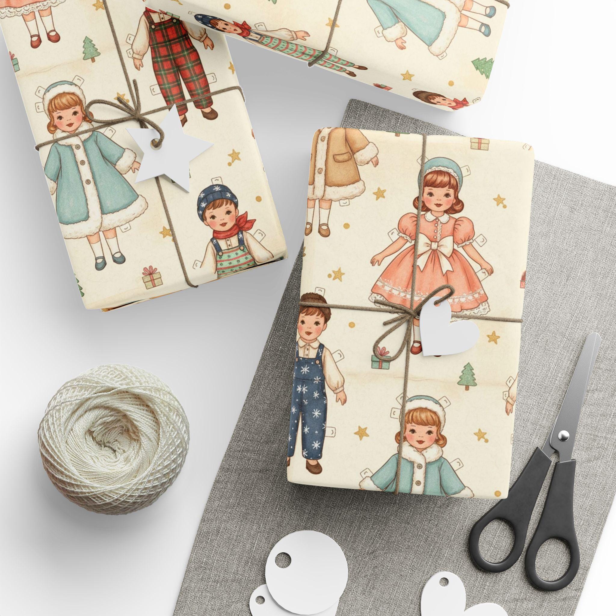 Vintage Christmas Paper Doll Wrapping Papers | Old-fashioned Nostalgic ...