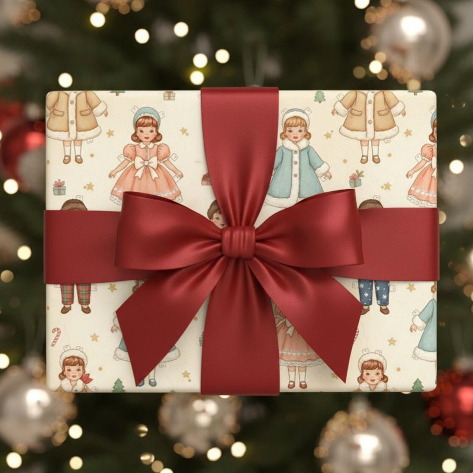 Vintage Christmas Paper Doll Wrapping Papers | Old-fashioned Nostalgic ...