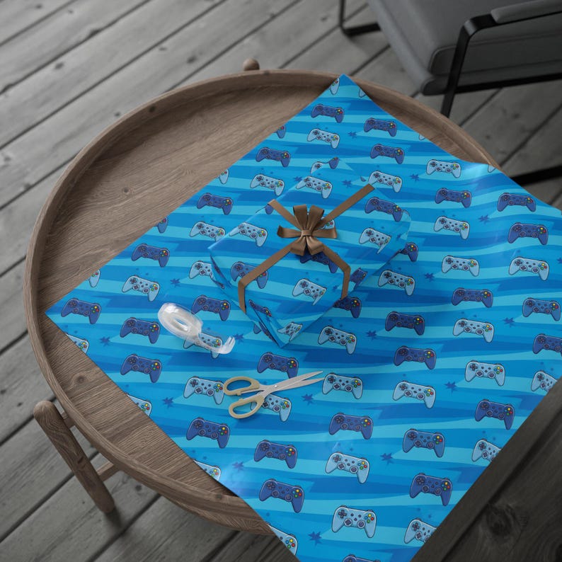 Video Game Controllers Wrapping Paper | Gamer Pattern Blue - Etsy