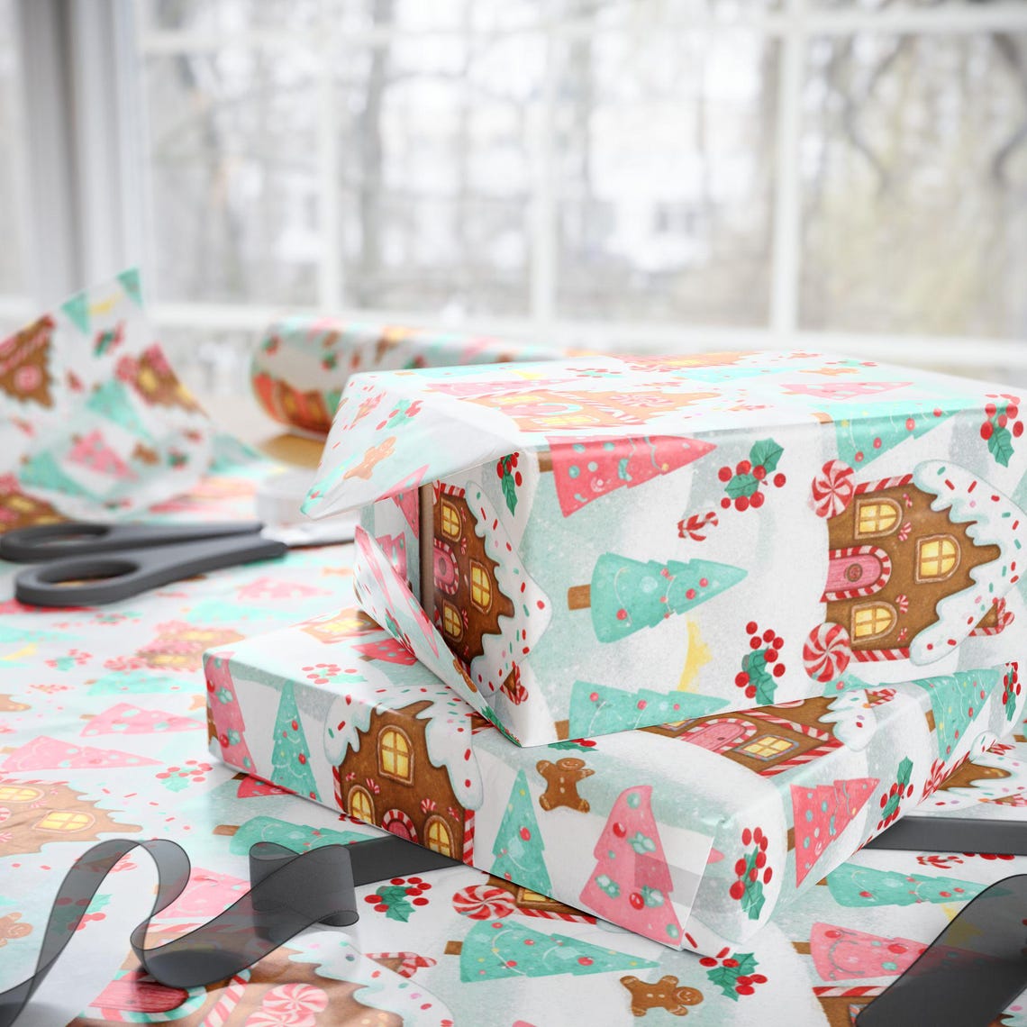Wrapping Papers - Pastel Pink Gingerbread Sweet Christmas Gift Wrap ...
