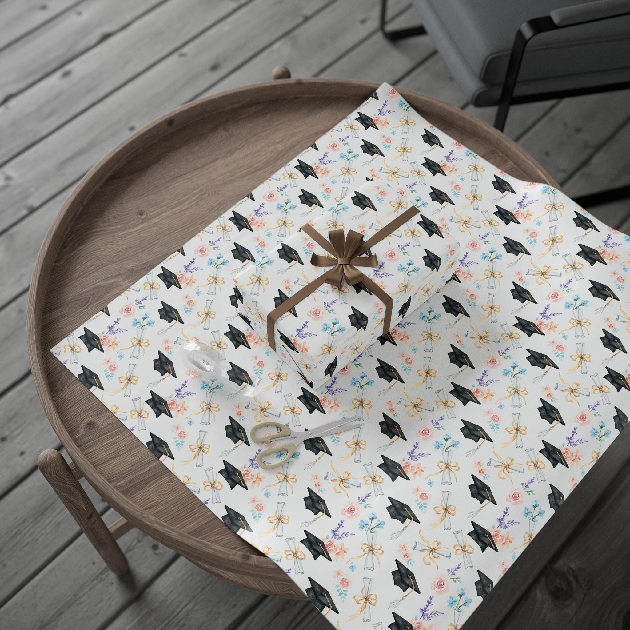 Floral Graduation Cap Wrapping Paper, Graduation Gift Wrap for Grad ...