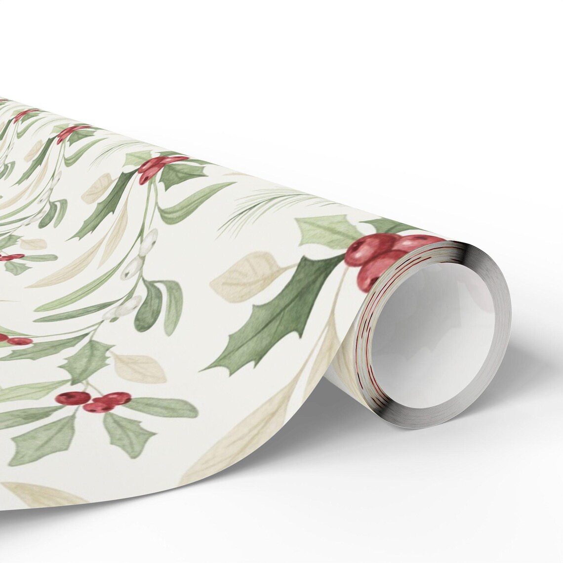 Watercolor Holly Christmas Wrapping Paper, Festive Gift Wrap - Etsy