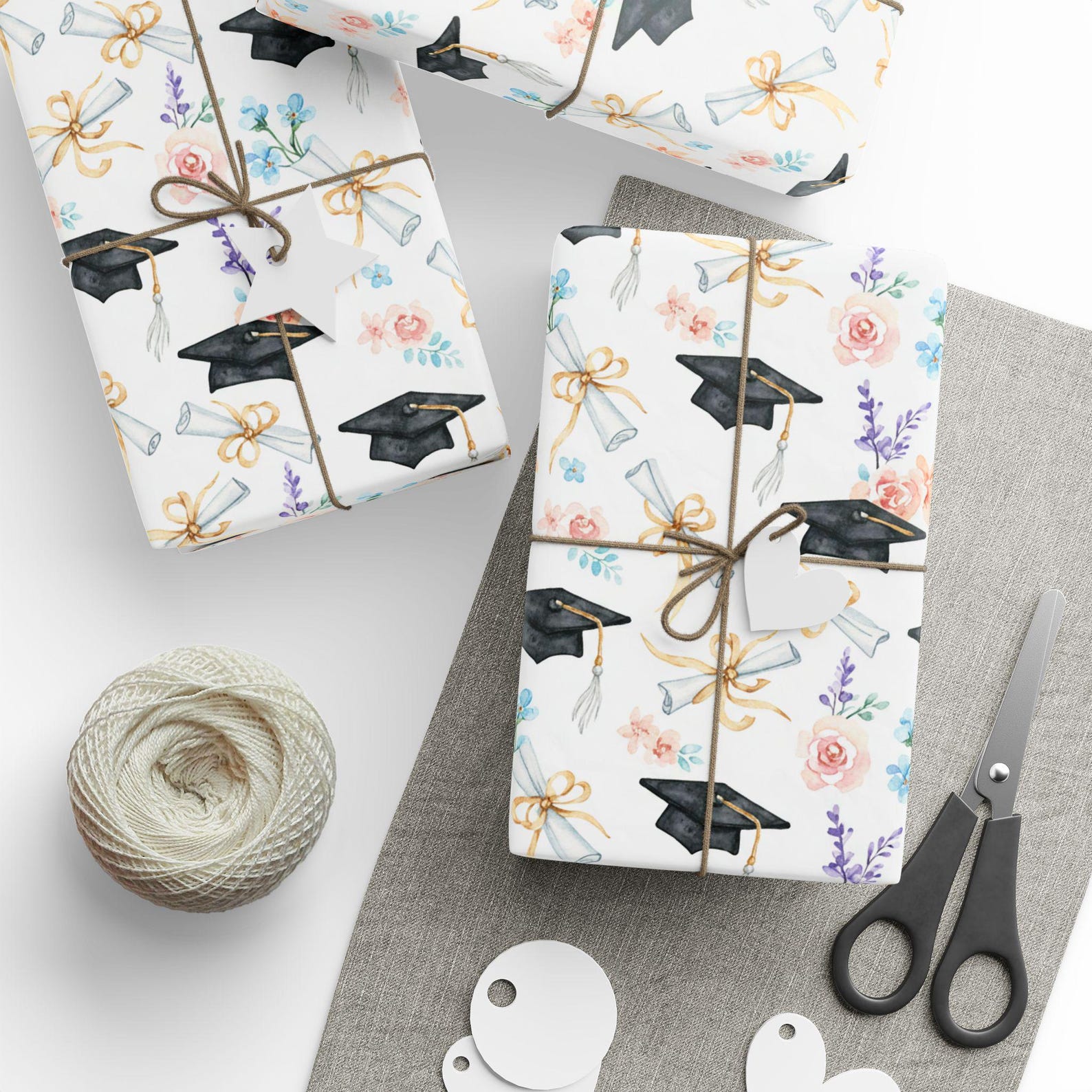 Floral Graduation Cap Wrapping Paper, Graduation Gift Wrap for Grad ...