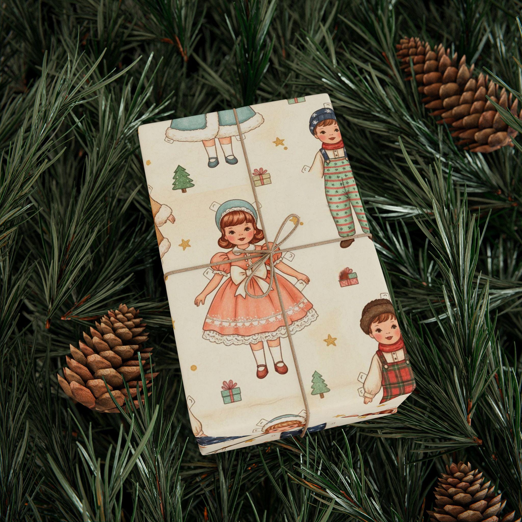 Vintage Christmas Paper Doll Wrapping Papers | Old-fashioned Nostalgic ...