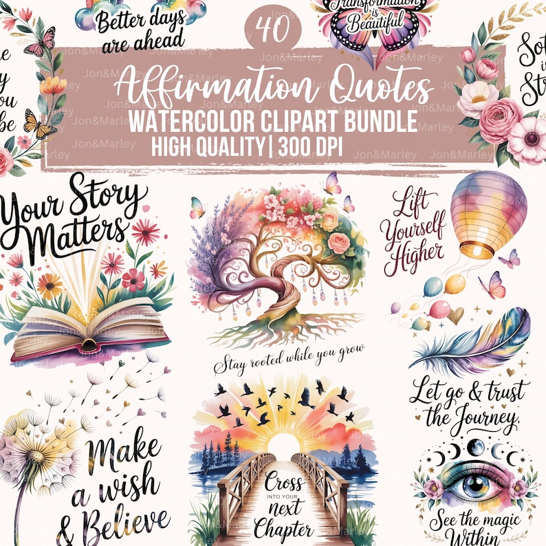 Affirmation Quotes Watercolor Clipart Bundle (digital Download) - Etsy