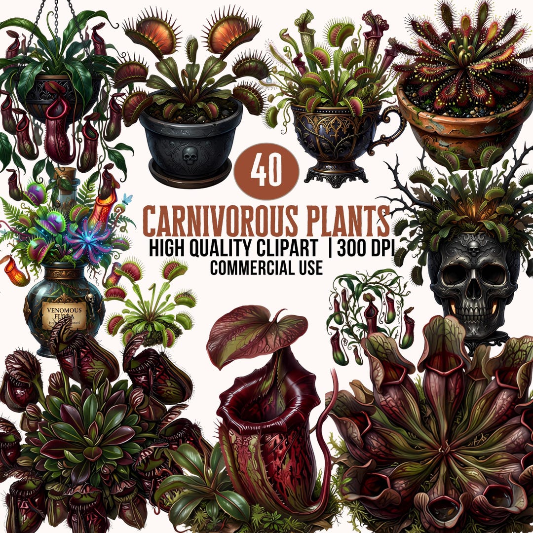 Carnivorous Plant Watercolor Clipart Bundle - Gothic Venus Fly Traps ...