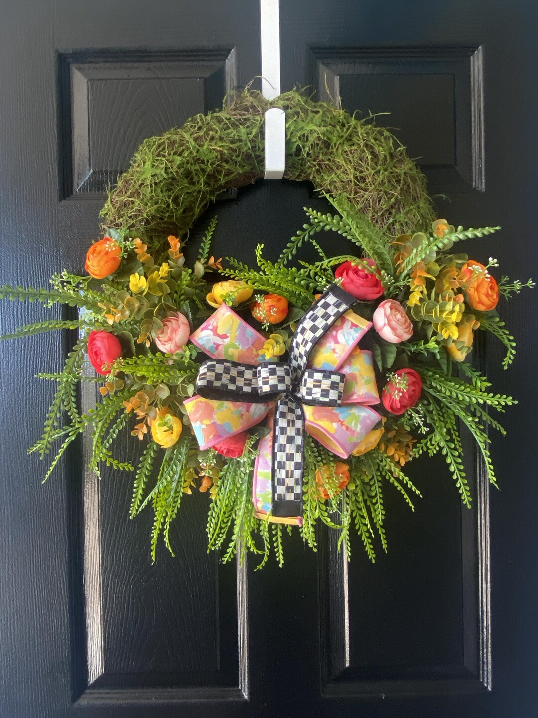 Spring Moss Door Wreath, Spring Floral Door Decor - Etsy