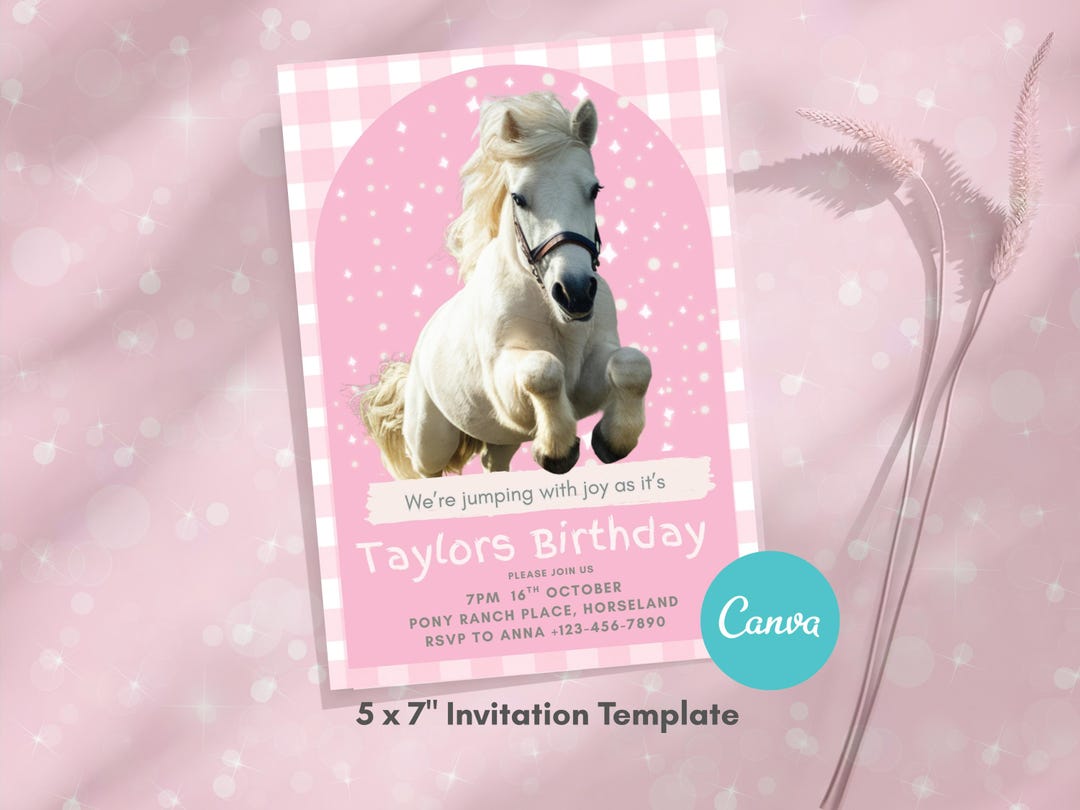 Pink Pony Birthday Invitation for Young Equestrian Digital Template ...