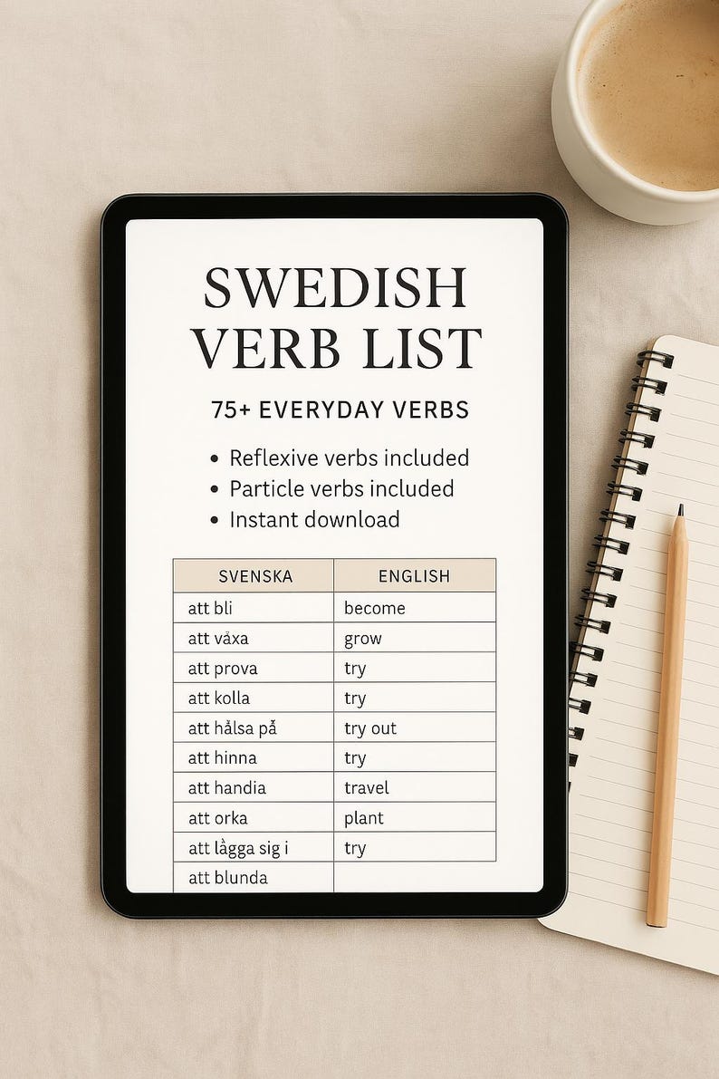 Swedish Verb List Printable • 75+ Everyday Verbs • Learn Swedish PDF ...