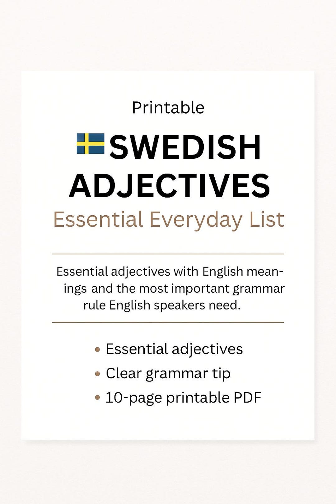Swedish Adjectives List Printable • 75 Essential Words • Learn Swedish ...