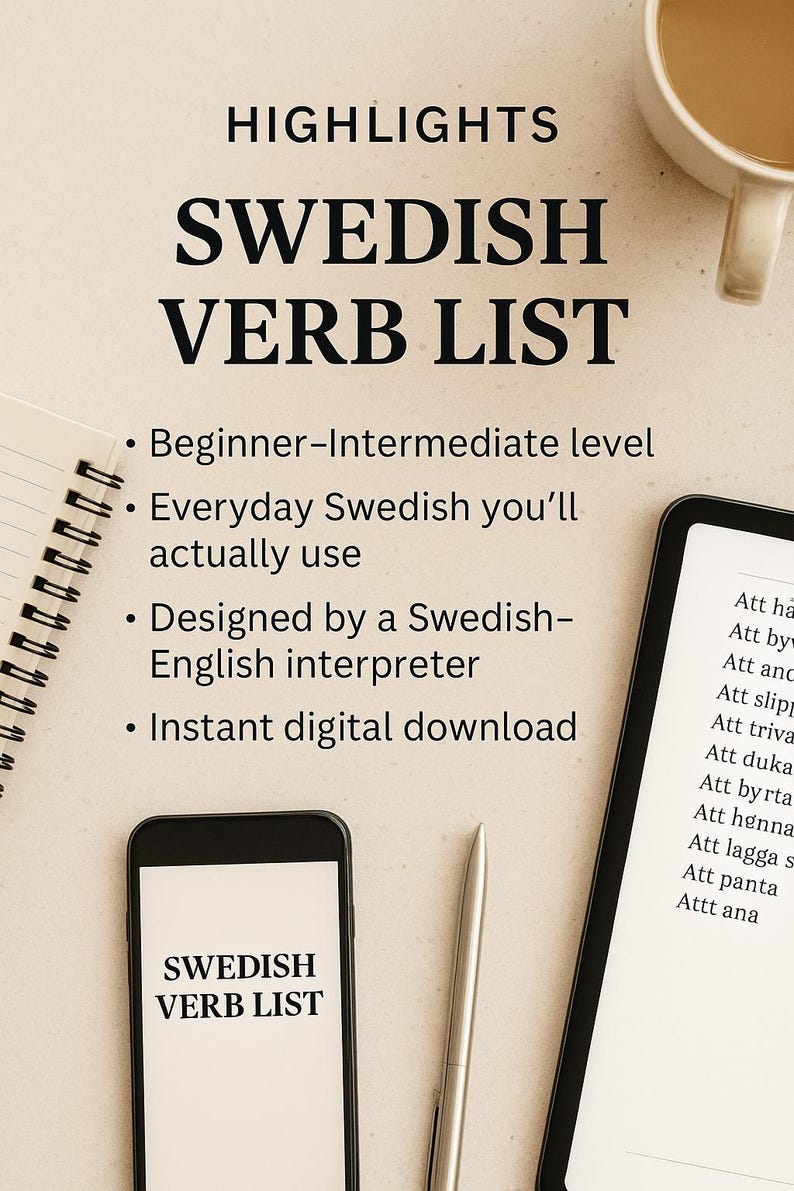 Swedish Verb List Printable • 75+ Everyday Verbs • Learn Swedish PDF ...