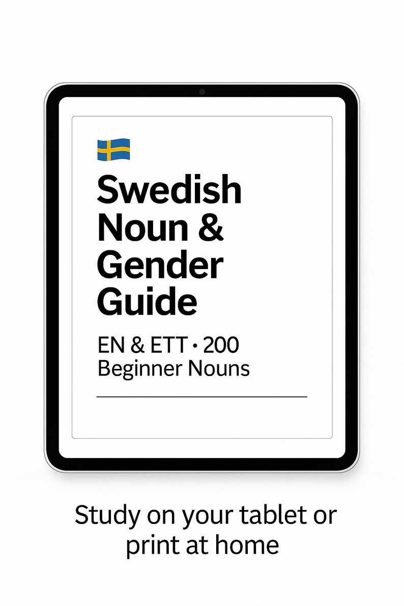 Swedish Noun and Gender Guide EN and ETT With 200 Beginner Nouns Printable PDF - Etsy